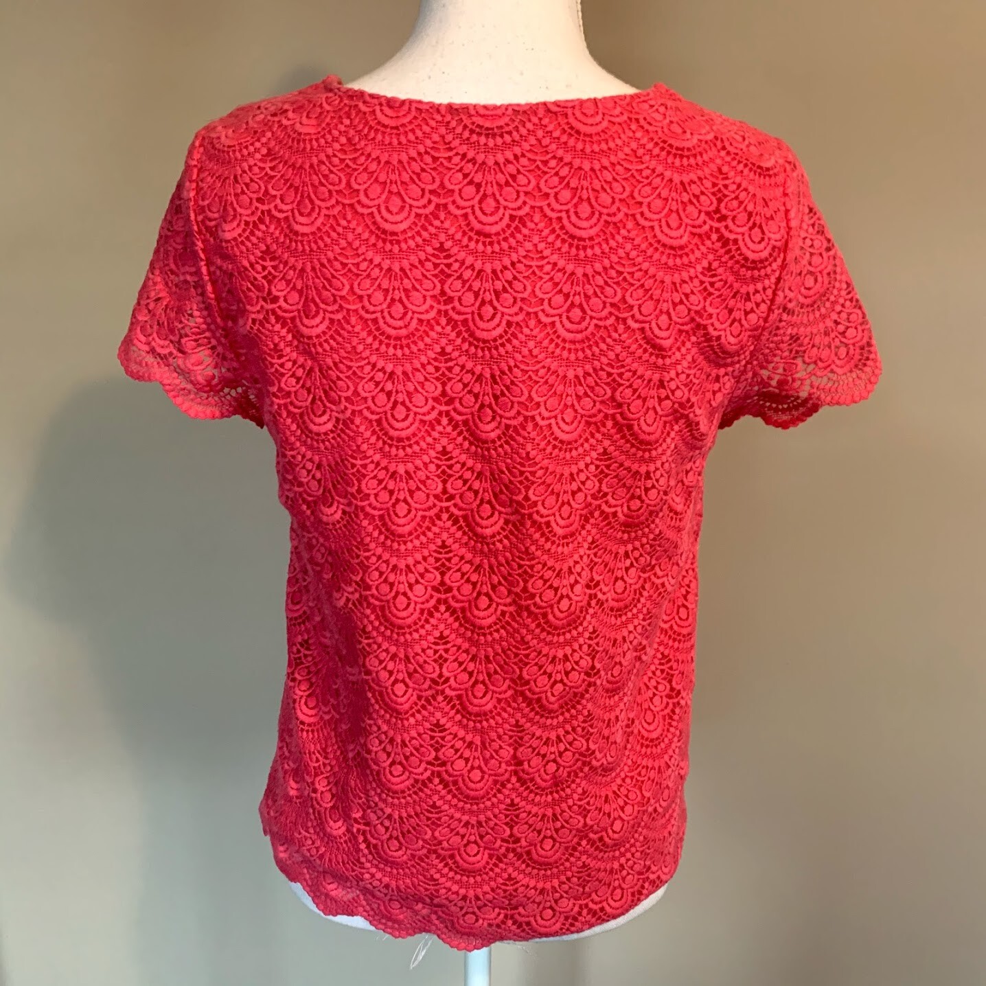 Talbots Coral Pink Crochet Lace Overlay Blouse Top Sc… - Gem