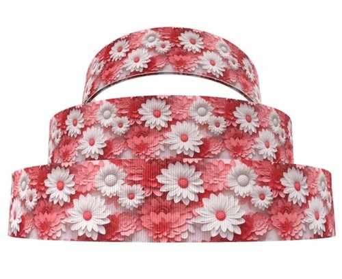 1 inch (1 yard) 3D look Spring Summer flower Printed Grosgrain Ribbon ...