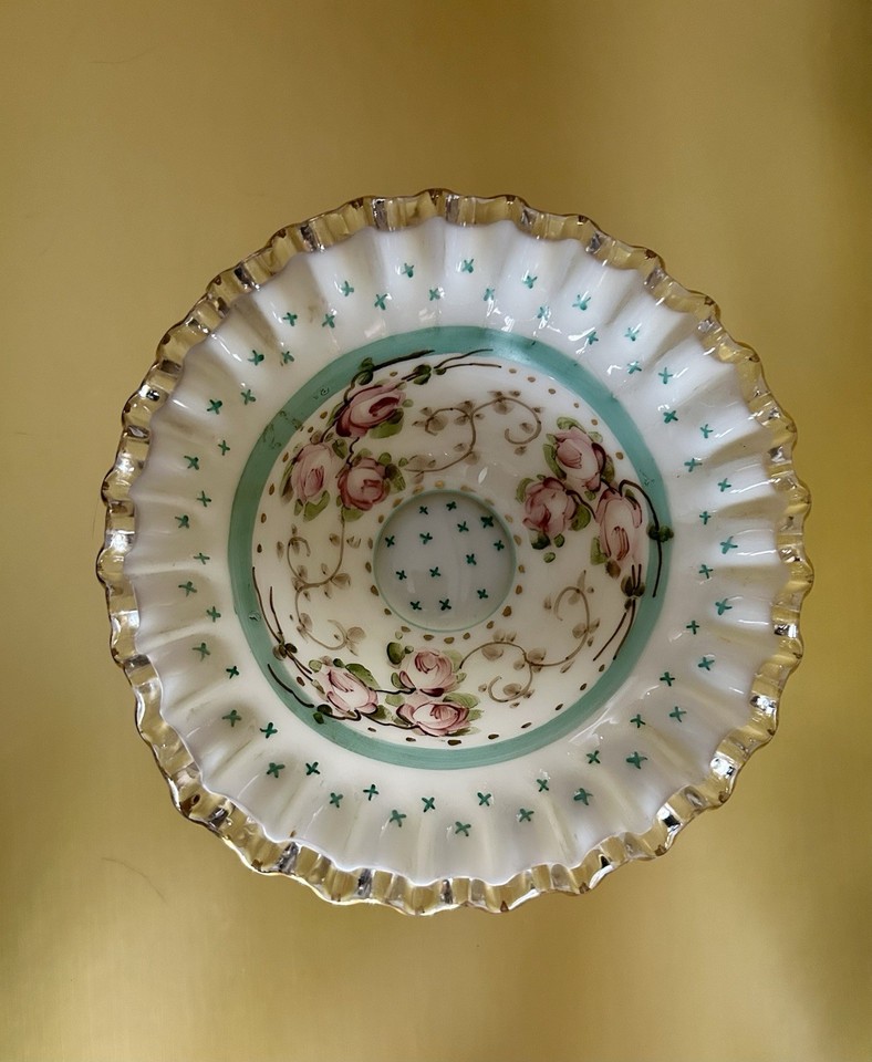 Fenton Ruffled Edge Silver Crest Charleton Hand Painted Roses Bowl | eBay