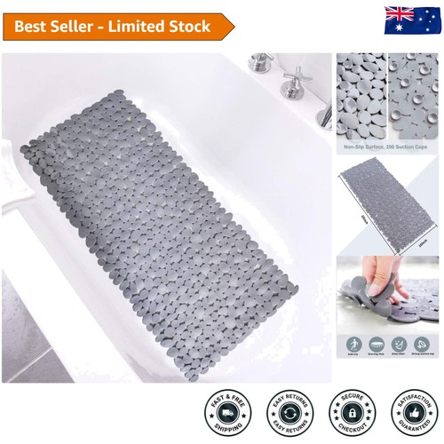 Luxurious Grey Non-Slip Pebble Bath Mat 35x16 Inches with 200 Suction ...