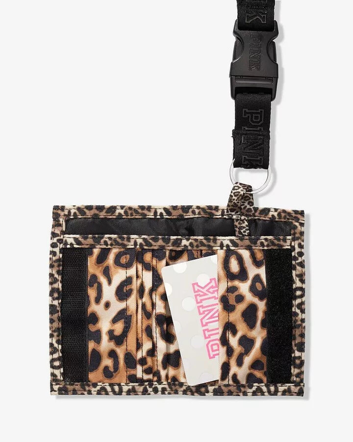 VS VICTORIAS SECRET PINK KEYCHAIN MESH POCKET LANYARD WALLET LEOPARD | eBay
