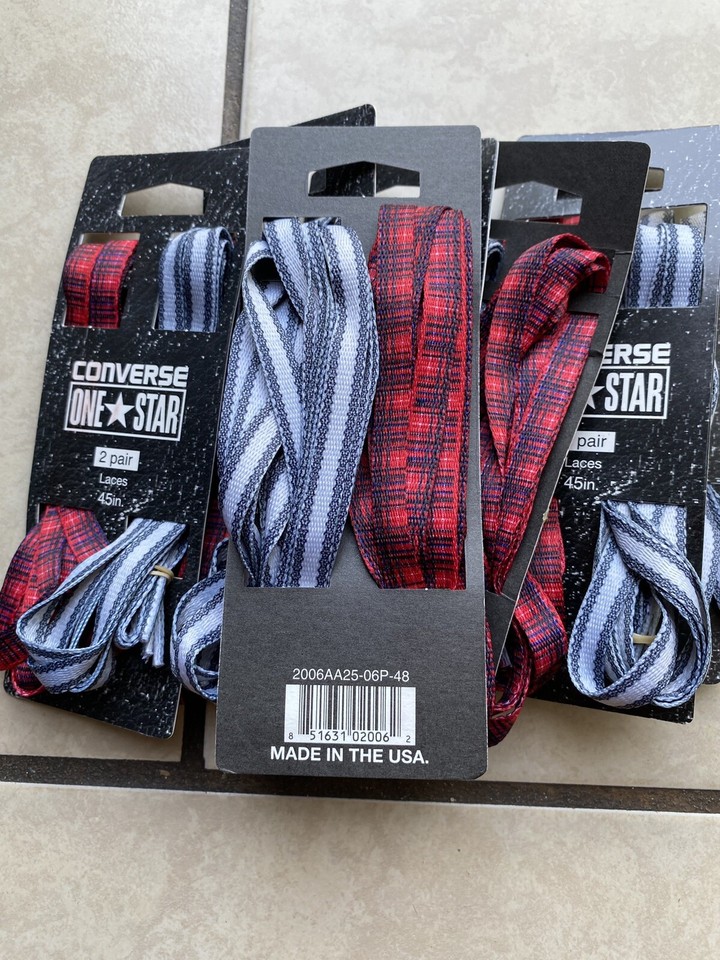 NEW Converse One Star Shoe Laces 2 Pair 45" Red Black Plaid Gray Black ...
