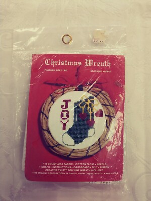 NOS CHRISTMAS NEEDLEPOINT ORNAMENT Kit Makes 3" Wreath Joy | eBay