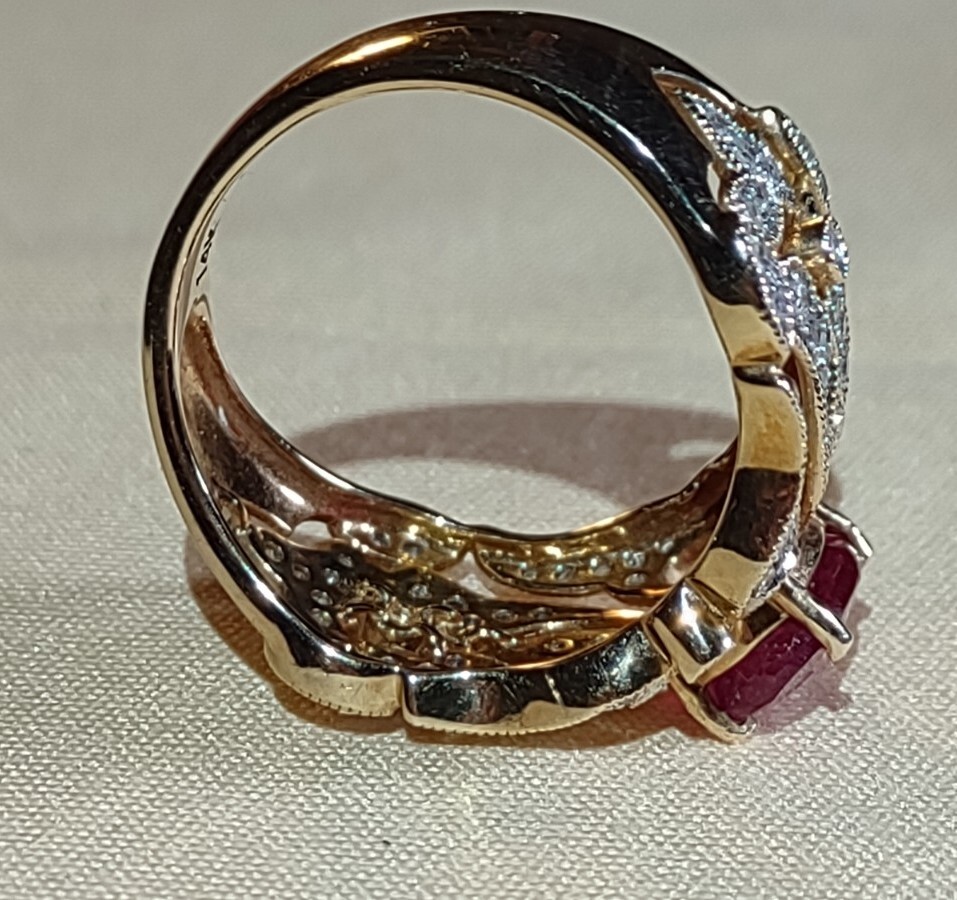 EFFY 14K GOLD RING, 1.5ct NATURAL RUBY with 1/3ct. White Diamonds (Size ...