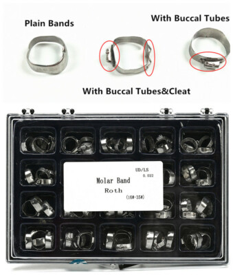 Dental Molar Bands Plain Buccal Tubes Lingual Cleat Orthodontic Roth U ...