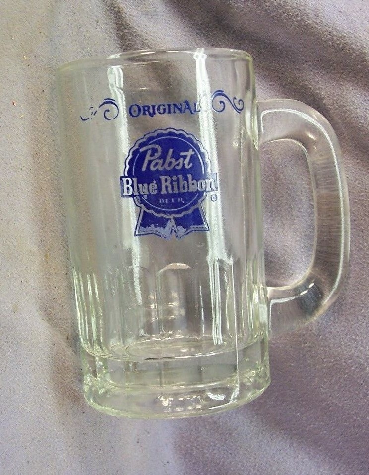 VINTAGE PABST BLUE RIBBON GLASS BEER MUG AS FOUND | eBay