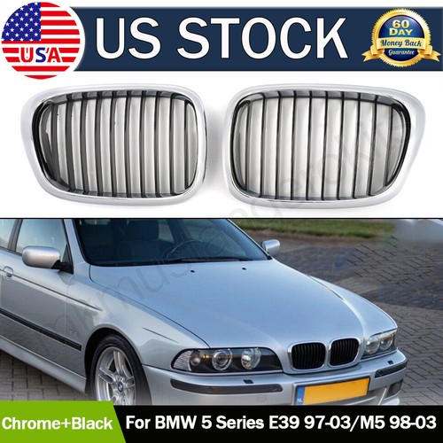 Chrome Black Front Kidney Grill Fits 97-03 BMW E39 M5 Series 525i 528i ...