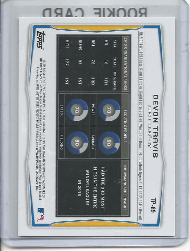 2014 Bowman Top Prospects Devon Travis Rookie Card RC #TP-89 Mint (Blue ...