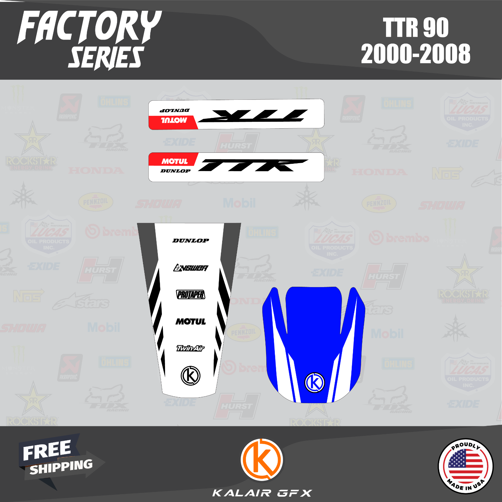 Graphics Kit for Yamaha TTR90 (2000-2008) TTR 90 Factory Series - Blue ...