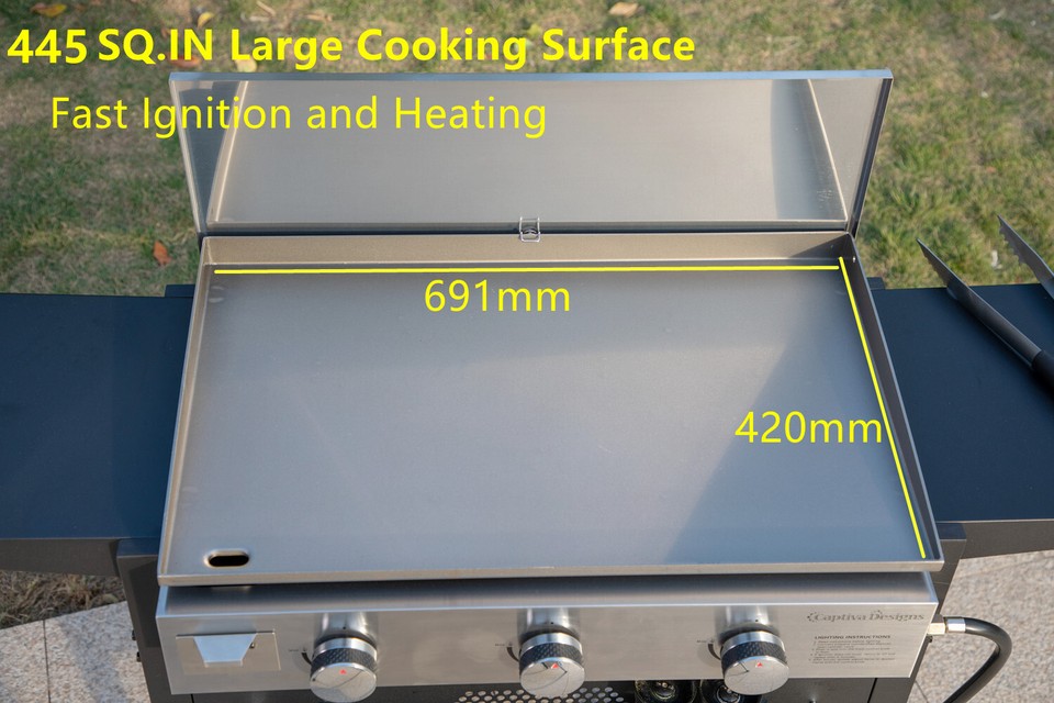 Gas Grill Propane Flat Top 3 Burner Tabletop Griddle Combo Outdoor ...