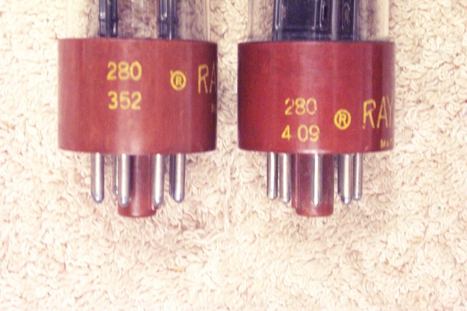 Two, Raytheon 6SN7WGT, brown micanol base, matching pair, 6SN7GT ...