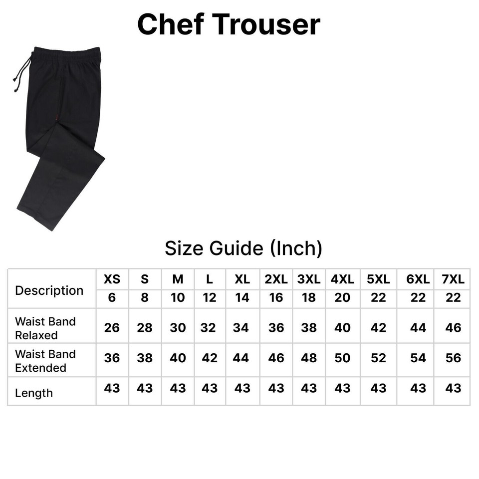 New Black CHEF TROUSER with Elasticated Waist restaurent Kitchen Chef ...