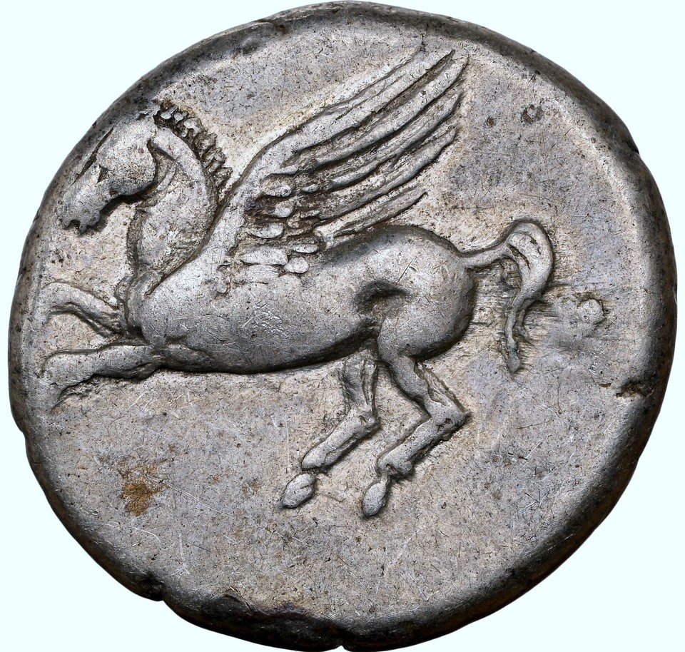 CORINTHIA 400BC Pegasus Athena Flying Horse NGC Choice Silver Ancient ...