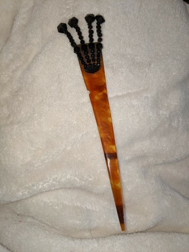 Tortoise Shell Hair Stick/ Pick Black Bead Crown vintage | eBay