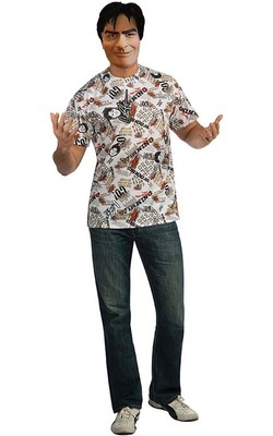 LICENSED ADULT MENS CHARLIE SHEEN MASK SHIRT KIT FANCY DRESS HALLOWEEN ...
