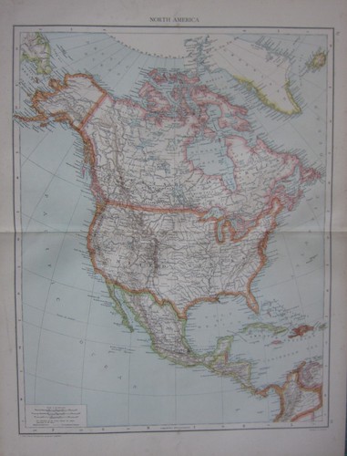 1893 LARGE ANTIQUE MAP NORTH AMERICA UNITED STATES MEXIO DOMINION OF ...
