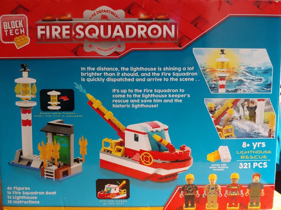 321 pcs Block Tech Fire Squadron 'Lighthouse Rescue' (4 Figures, Boat ...
