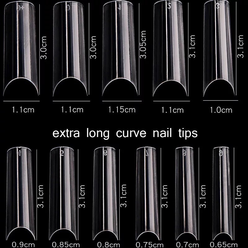 550 Pcs Extra Long C Curve Tapered Square False Nail Tips Acrylic Half ...