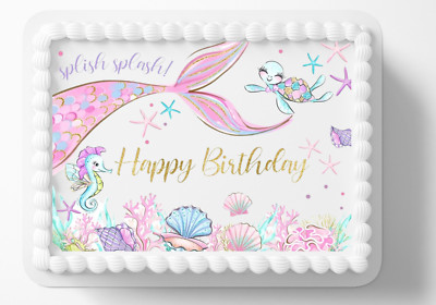 Splish Splash Mermaid Edible Personalized Edible Image Birthday Cake ...