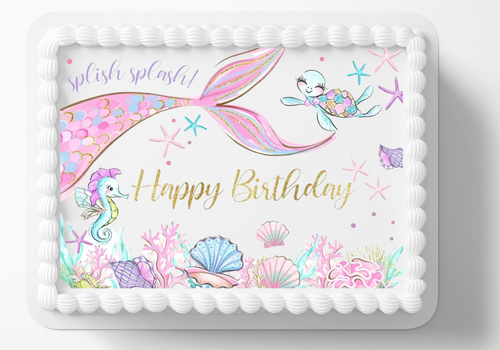 Splish Splash Mermaid Edible Personalized Edible Image Birthday Cake ...