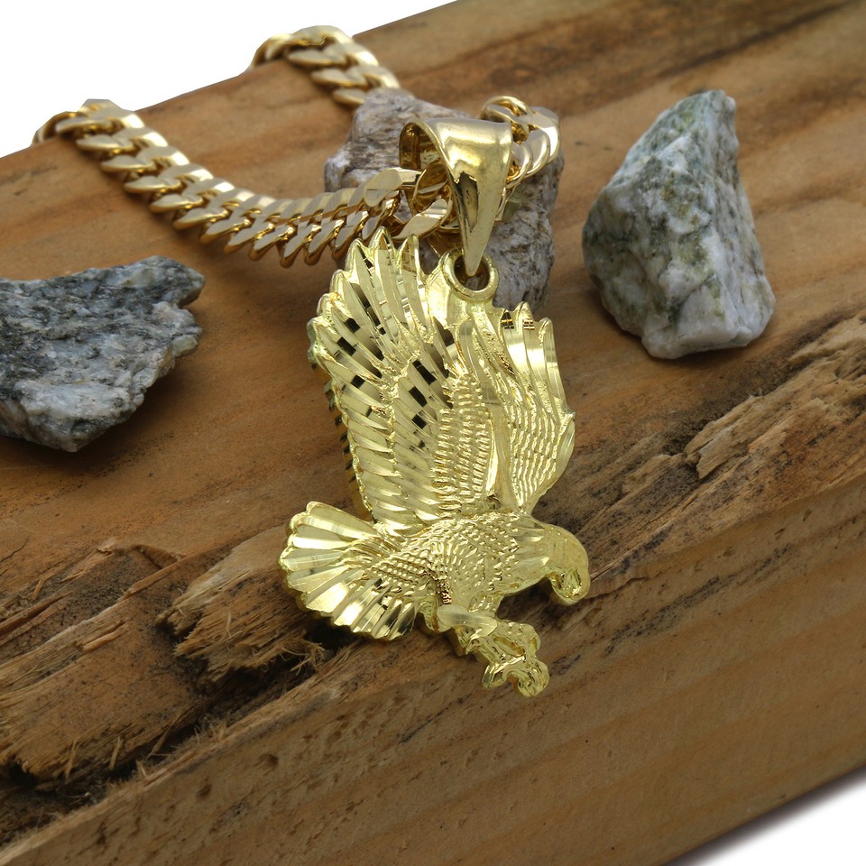 Men's 18k Gold Plated Eagle Pendant 6mm Cuban Chain Necklace 24" | eBay