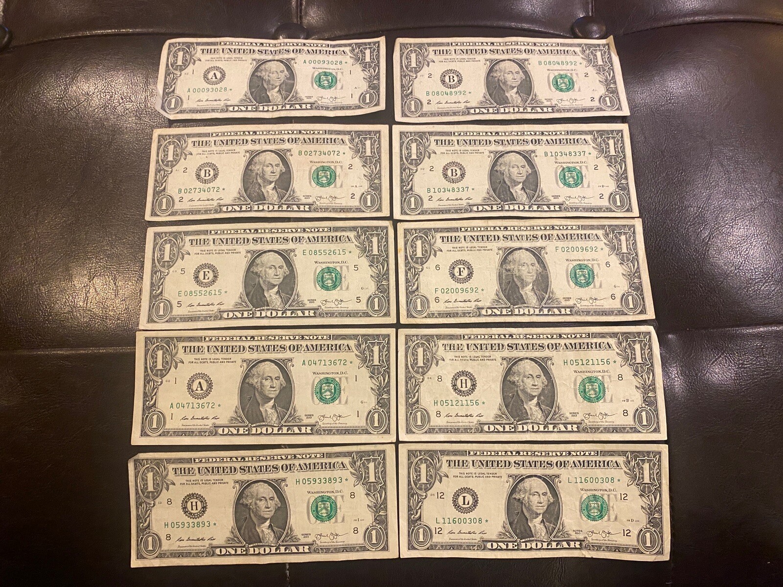 **STAR NOTES** 2013 $1 Dollar Bills Lot Of 10 Star Notes | eBay