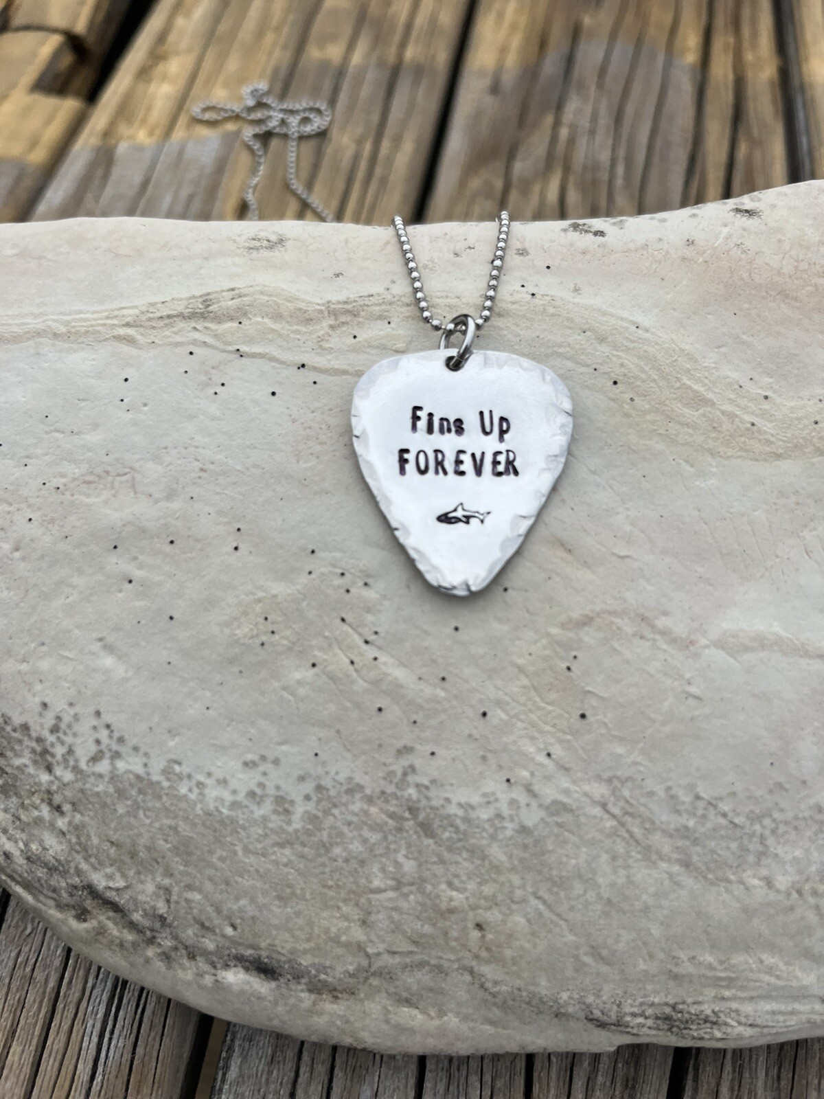 Jimmy Buffett Guitar Pick Necklace Fins Up Forever on 30” Stainless ...