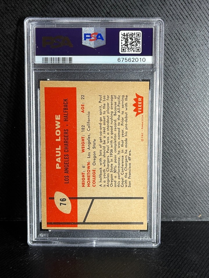 1960 Fleer #76 Paul Lowe Chargers ROOKIE PSA 6 rc chargers | eBay