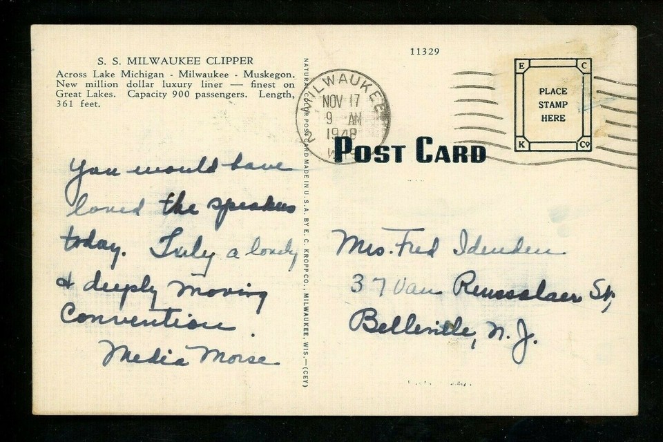 Ship postcard S.S. Milwaukee Clipper on Lake Michigan linen Kropp | eBay