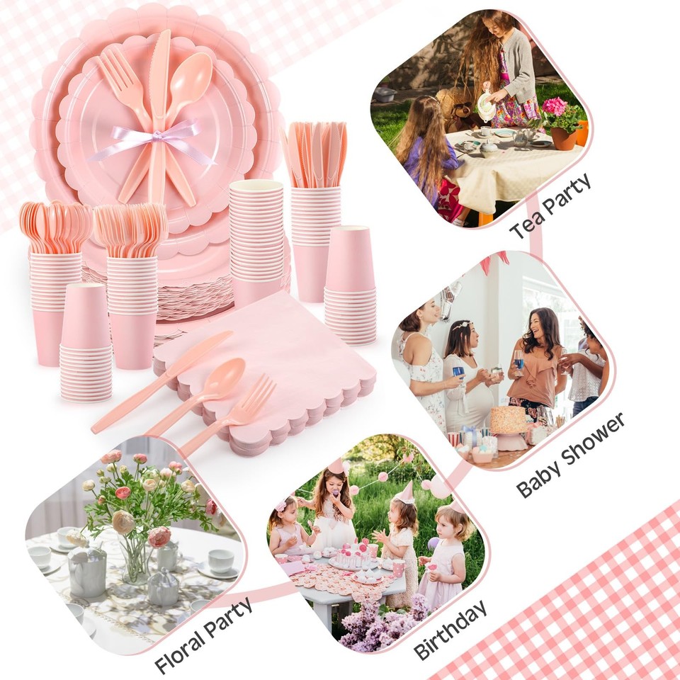 350 Pcs Light Pink Plates and Napkins, 50 Guest Spring Party Supplies ...