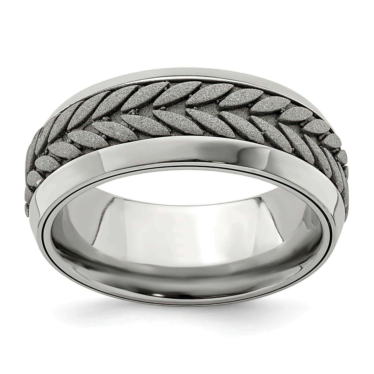 Edward Mirell Stainless Steel 9mm Titanium Feather Inlay Wedding Band ...