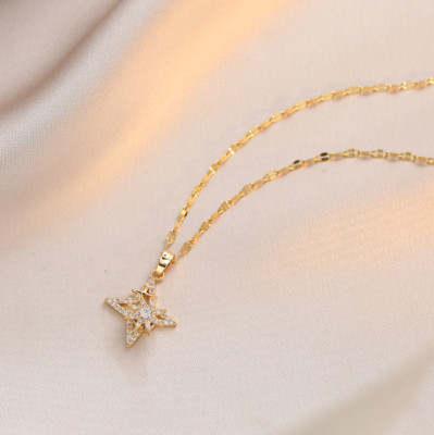 Titanium Gold Spin Star Flower Daisy Pave Cubic Zirconia Pendant Chain ...