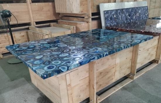 Blue Agate Kitchen & Bar Counter Slab, Illuminated Countertop Handmade ...