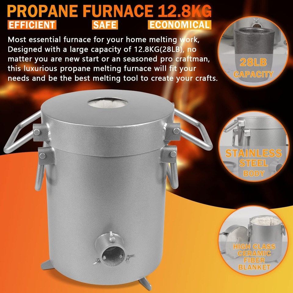 28LB/12.8KG Stainless Steel Gas Propane Melting Furnace with Crucible ...