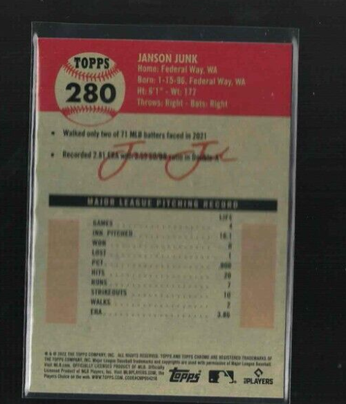2022 Topps Chrome Platinum Anniversary #280 Janson Junk Rookie RC ...