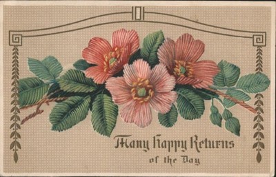 Birthday Many happy Returns Day Greeting with Embossed Pink Flowers ...