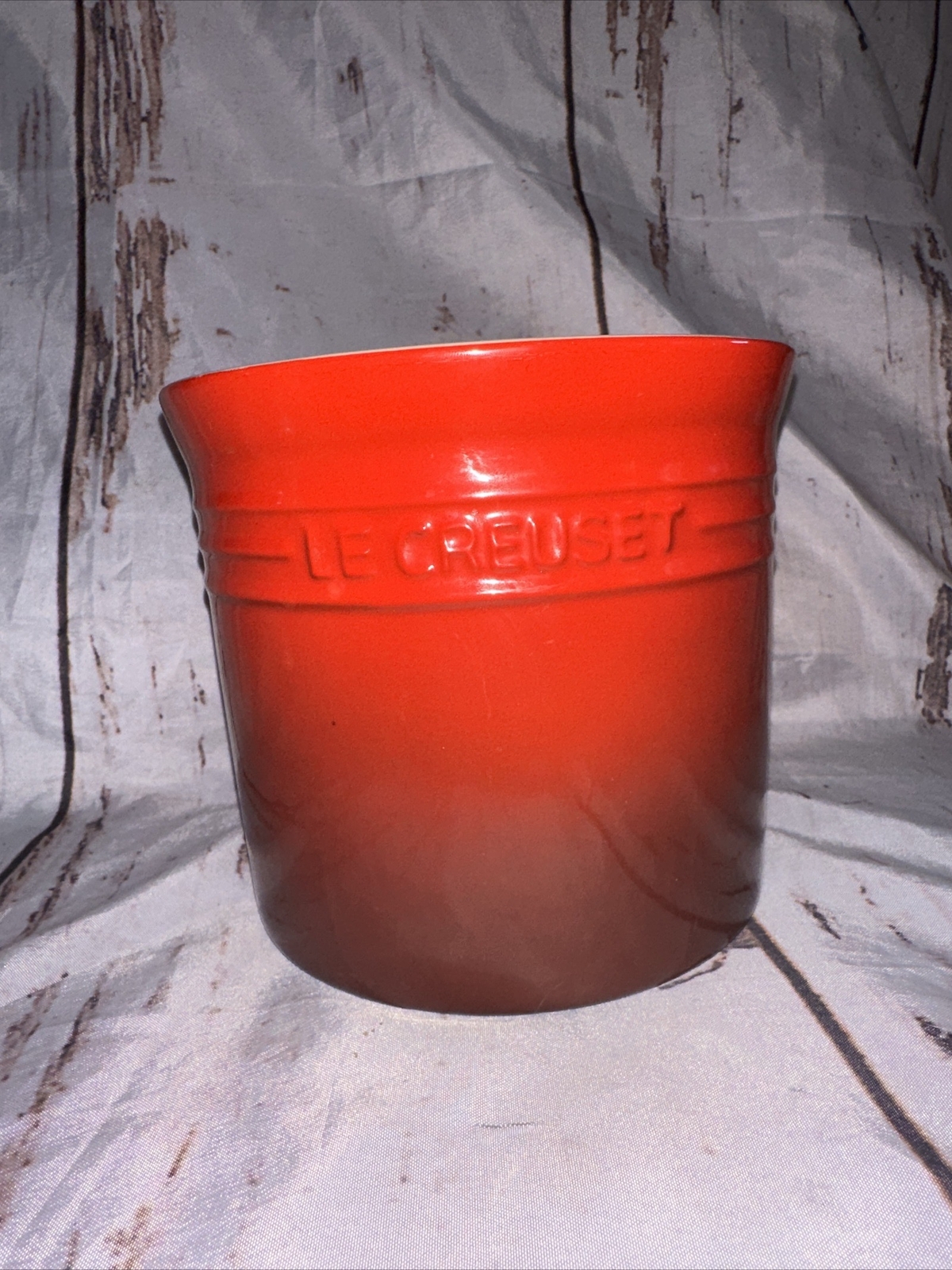 Le Creuset Crock Stoneware Kitchen Utensil Holder Cerise Cherry Red ...