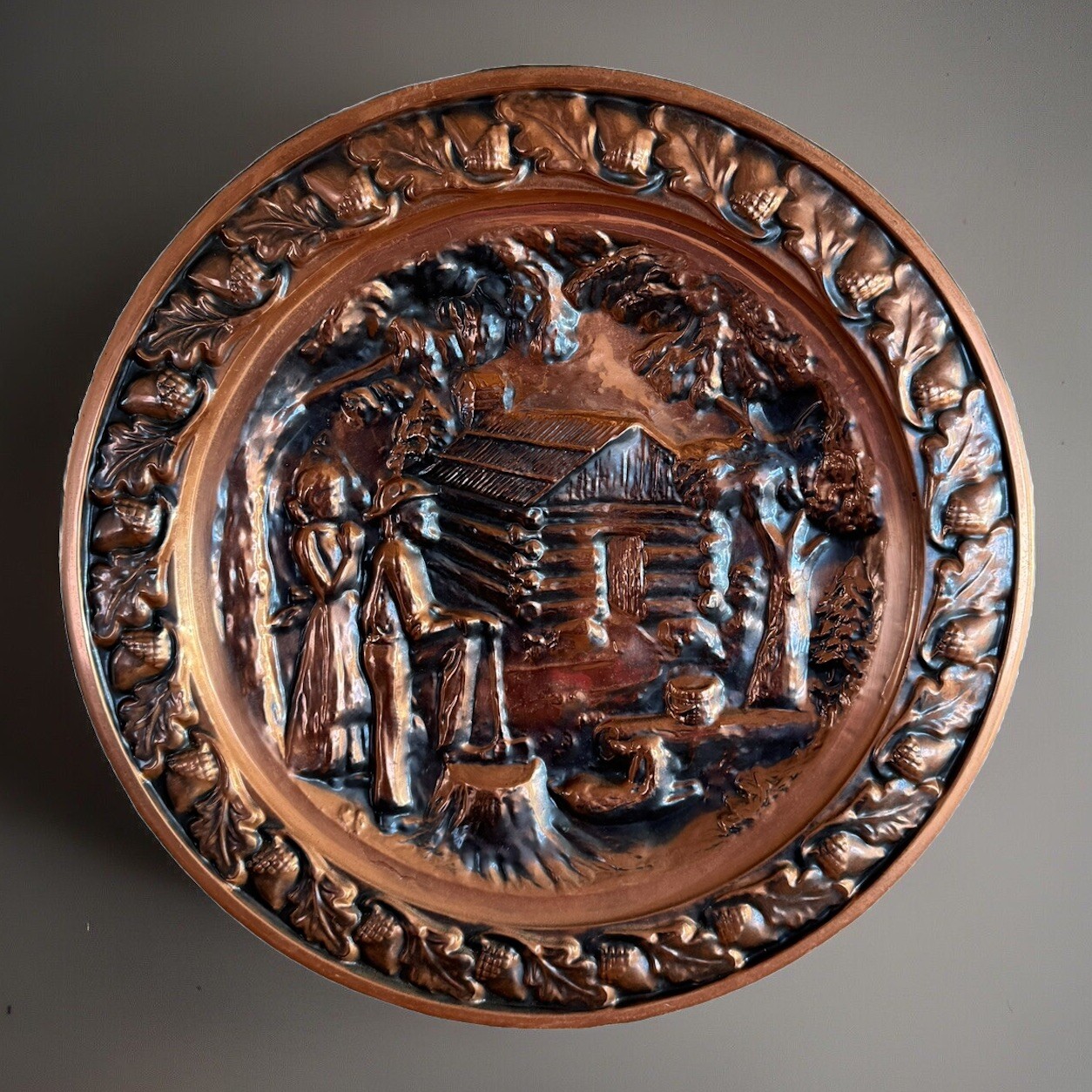 Vintage Primitive Log Cabin Art Copper Craft Taunton Mass. 20"Chimney ...