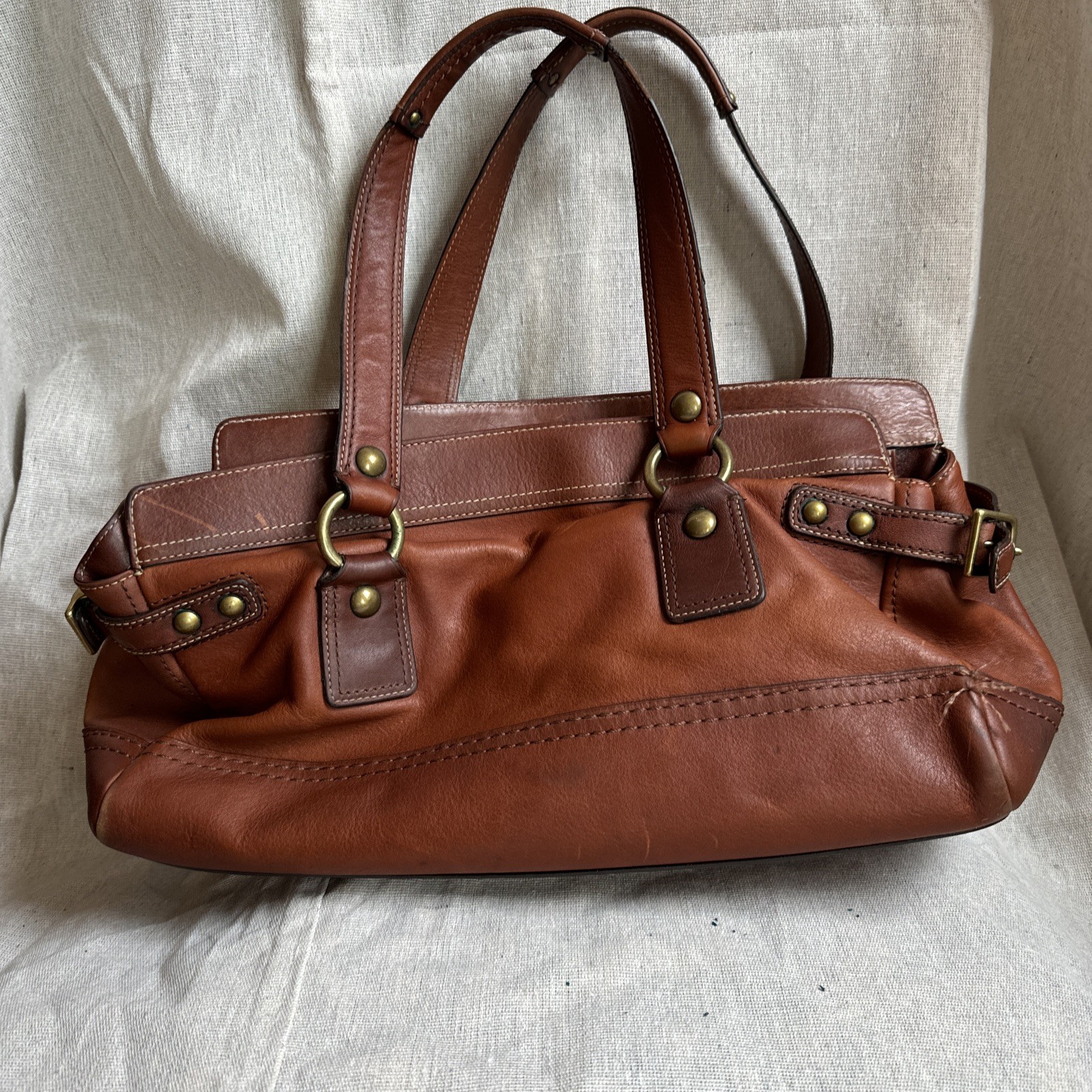 Coach large 65th Anniversary Mandy Vintage Cognac Leather Shoulder Bag ...