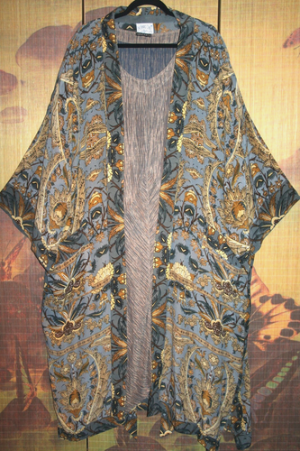ONE HUNDRED STARS Stunning RARE Grey Decadent Kimono 66"CH Long Sash ...