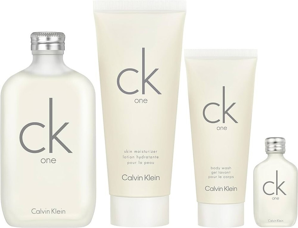 CK One Calvin Klein 4pc Set 6.7oz EDT, Mini, 6.7oz Lotion, 3.3oz Body ...