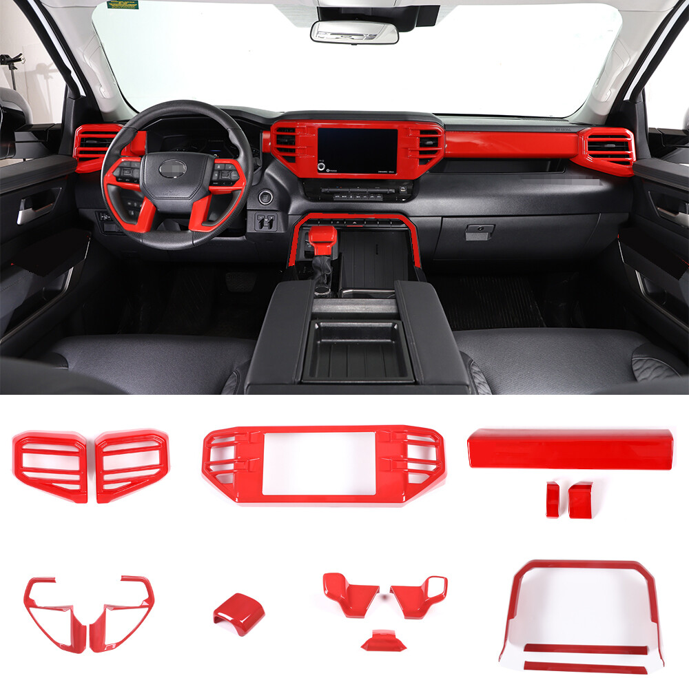 15PCS Red Center Console Interior Cover Trim For Toyota Tundra Sequoia ...