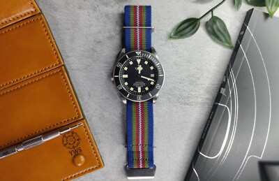 Marine Nationale Parachute Elastic 'Rainbow' Watch Strap 20mm Blue ...