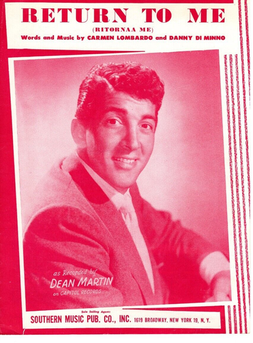 Sheet Music Return To Me Dean Martin 1957 on Capitol Records Southern ...