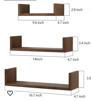 Set of 3 Floating U Shelves Storage Shelves Wall Shelf Mount Sets | eBay