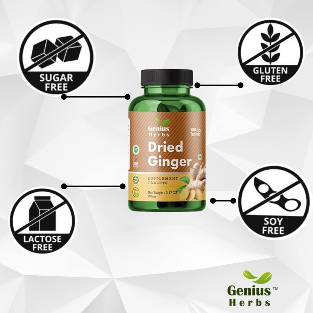 Genius Herbs Dried Ginger 500mg Improves Digestion & Boosts Immunity ...