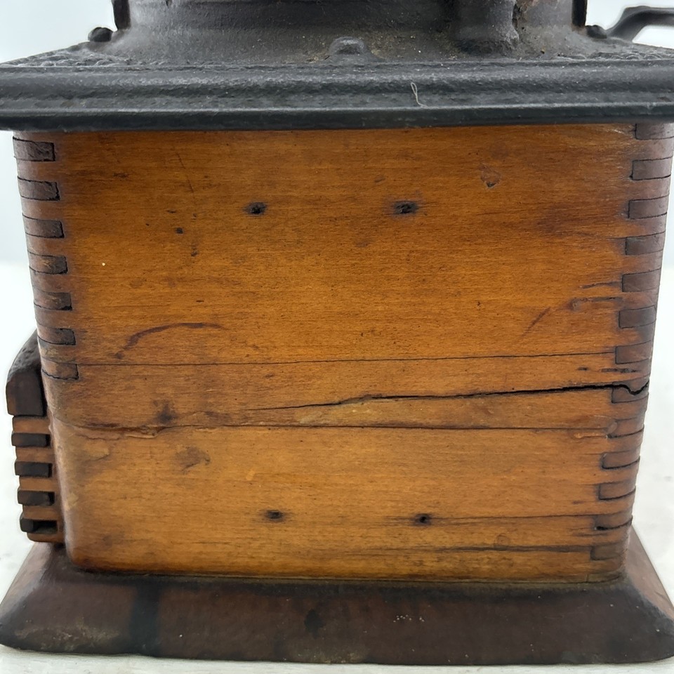 Antique Wood Ornate Cast Iron Coffee Mill Grinder Dove Tails Back ...