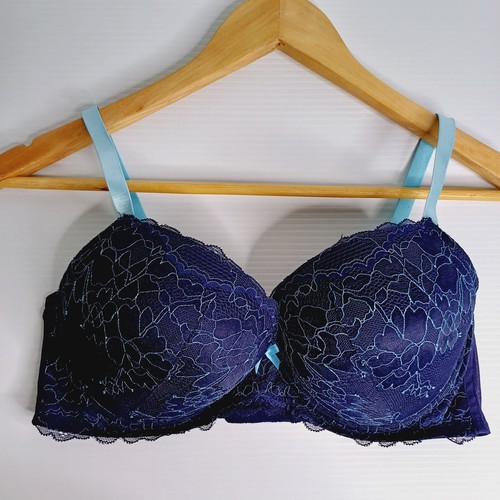 Bras N Things Bra 14D Blue Push Up Moulded Cup Underwire Lace Trim ...