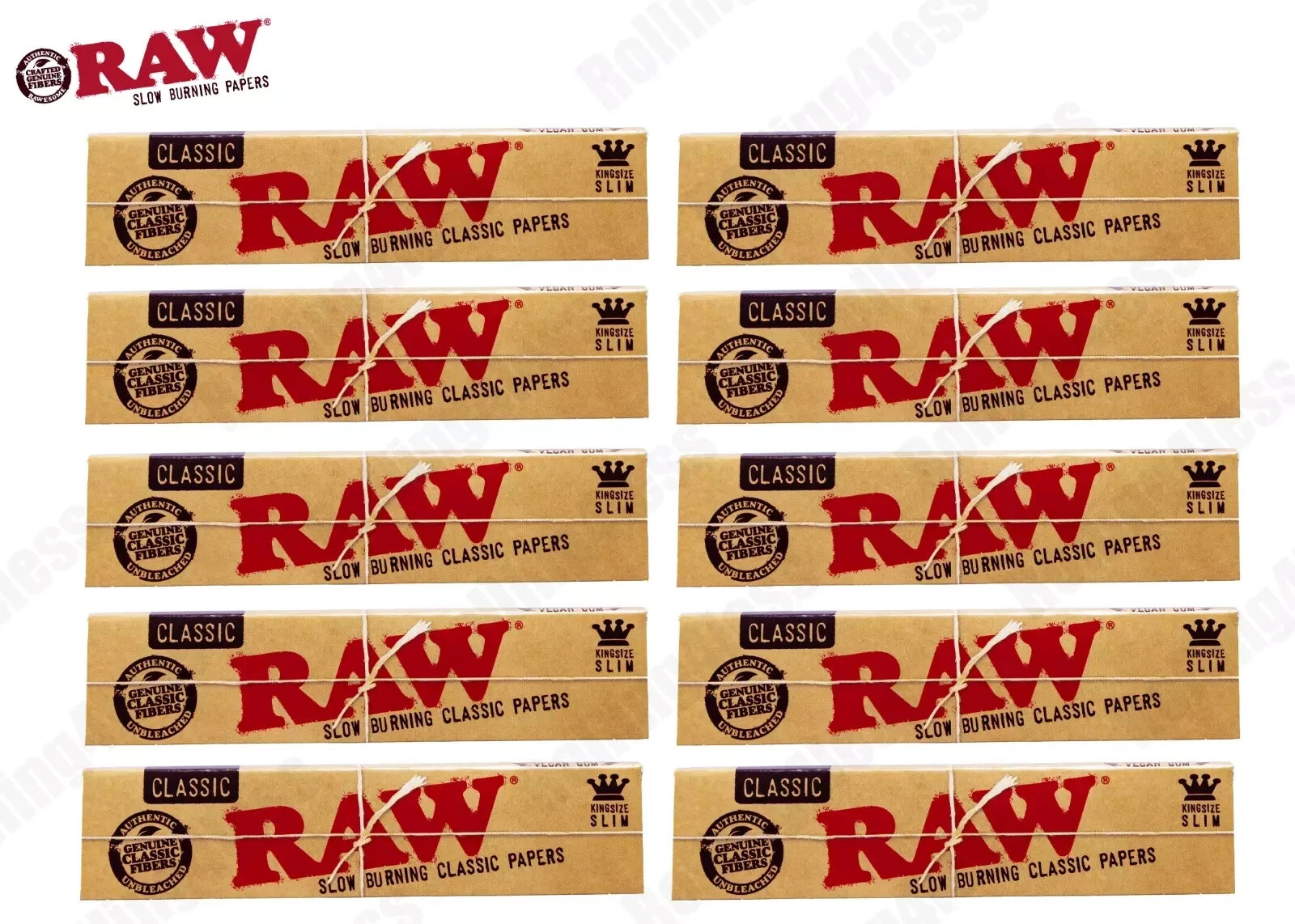 RAW Classic King Size Slim Authentical Natural Unrefined Rolling Papers ...