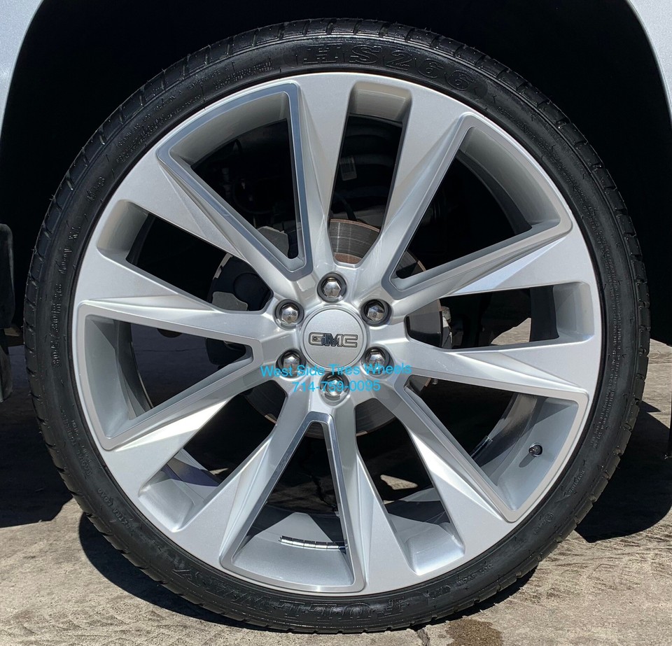 26” LTZ SILVER MACHINE WHEELS Sierra Yukon Silverado Tahoe Escalade Ram ...